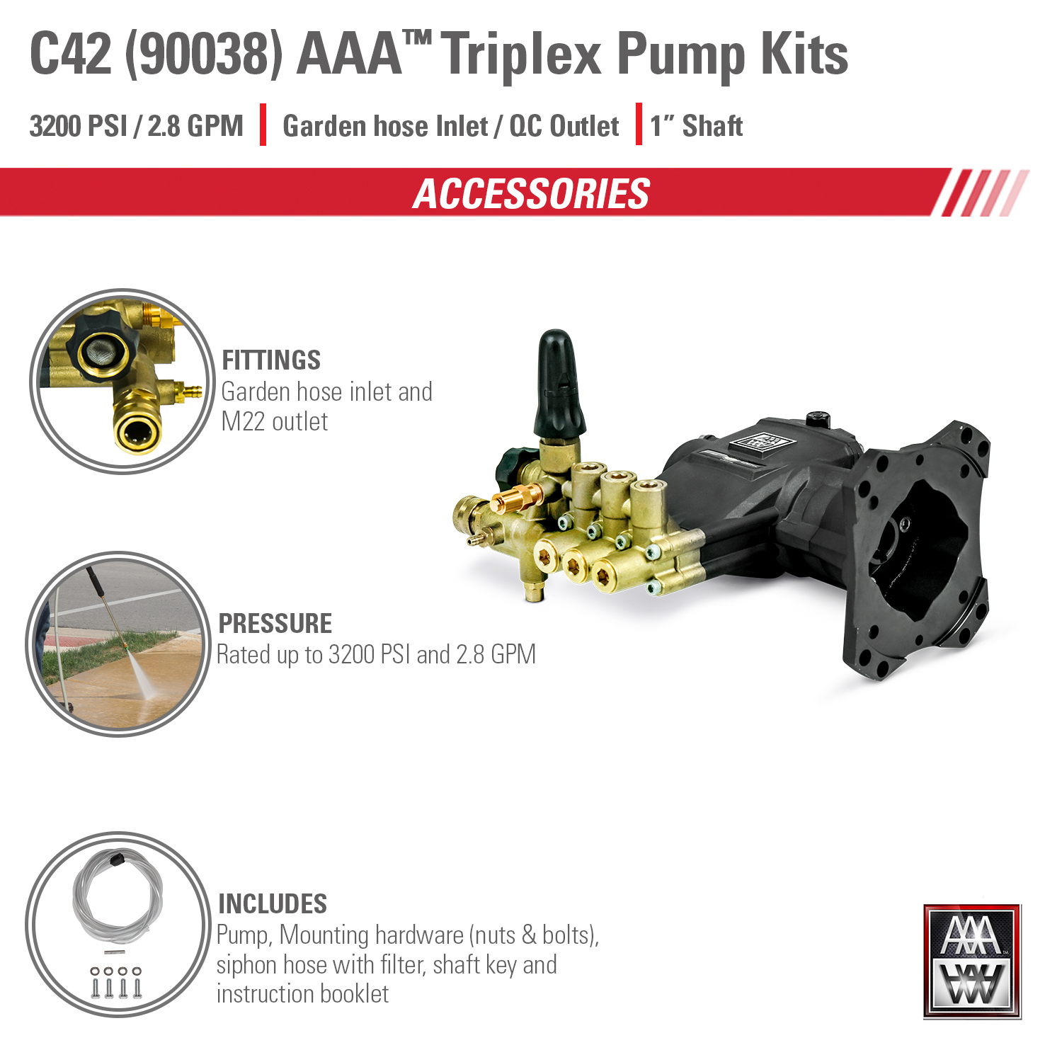 AAA Triplex C42 90038 | 3800 psi | Plunger Pump Kit|Simpson